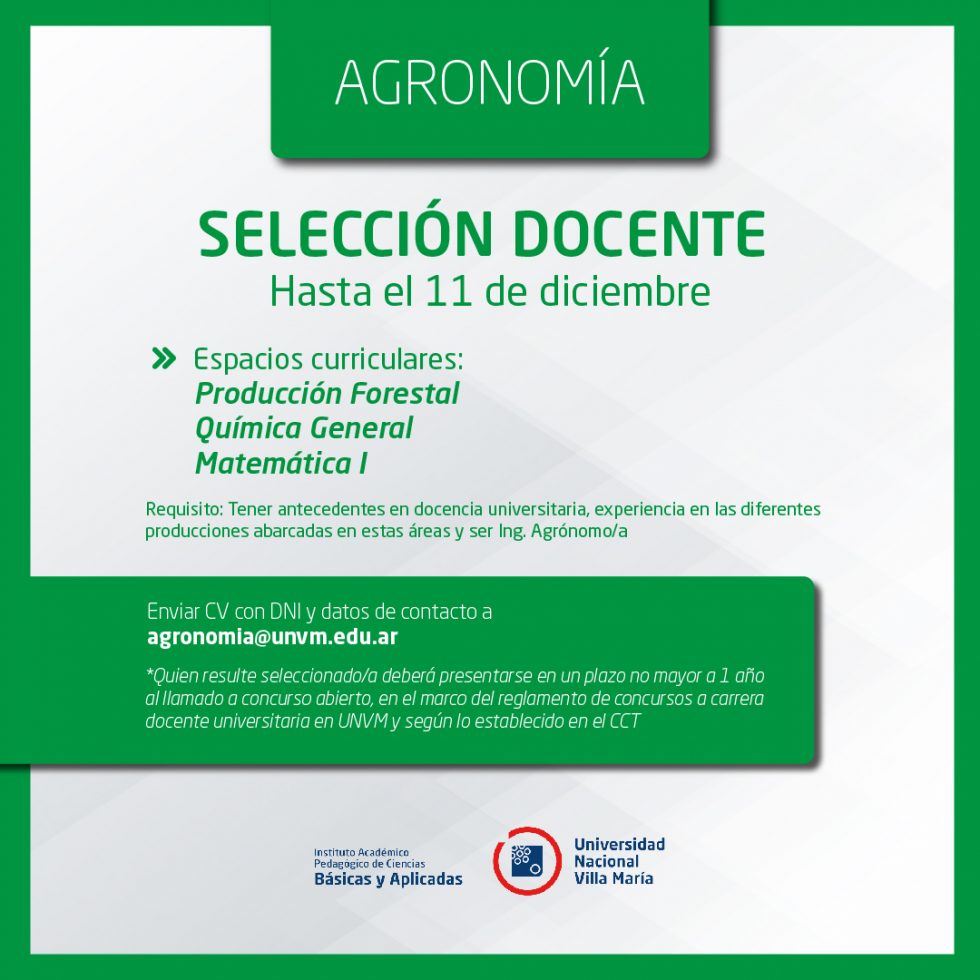 Agronomía UNVM: Selección Docente | UNVM